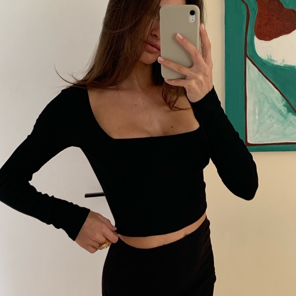 Zara | Tops | Zara Black Square Neck Crop Top | Poshmark